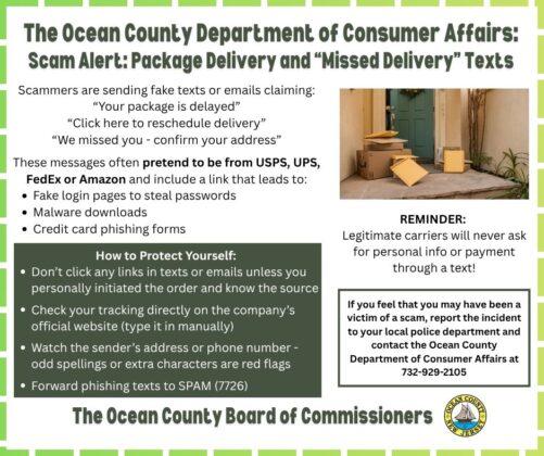 Ocean County Warns Residents Of Package Delivery Text Scams - Jersey ...